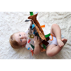 Baby Sensory, Security & Teething Closed Ribbon Tag Lovey Blanket with Minky Dot Fabric: 14”X18” (Forest)