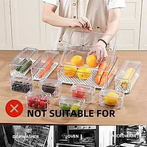 OMNISAFE Refrigerator Organizer Plastic Bins with Lids, Stackable Fridge Pantry Organizer, BPA-Free Fruit & Food Storage Bins for Kitchen, Vegetable, Cereals (10 Pack)