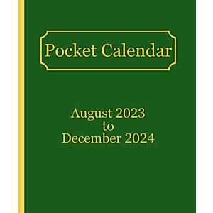 Elegant Emerald Green Pocket Calendar August 2023 to December 2024 Sunday - Saturday