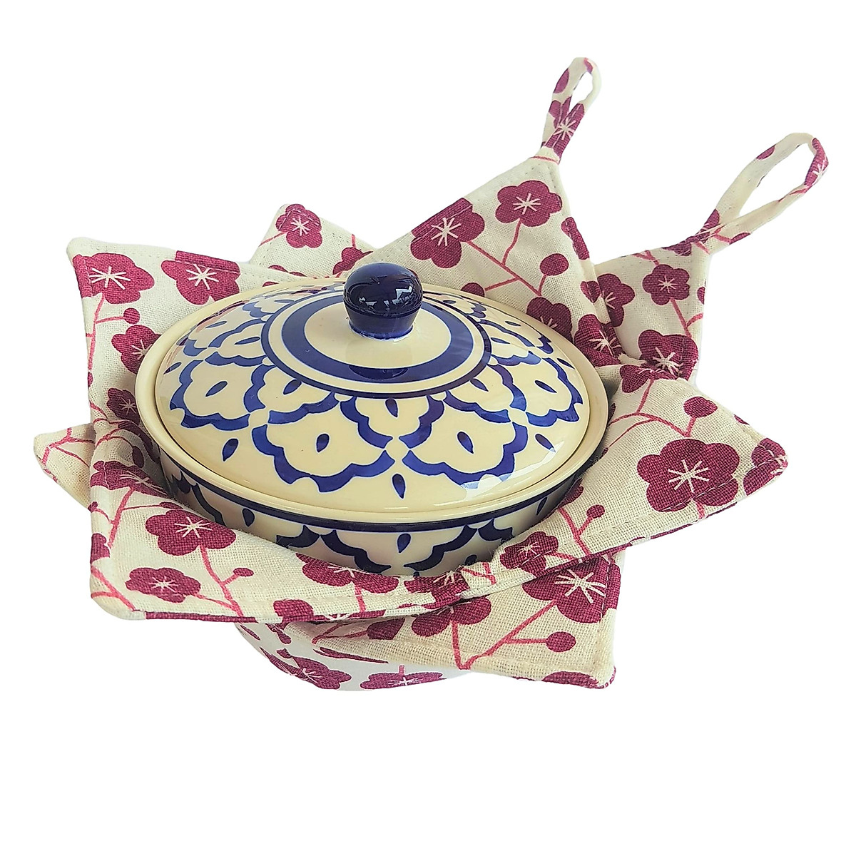 CUSHYSTORE 2x Bowl Cozy Cotton Holders Heat and Cold Resistant Anti-Scalding Protector (Chineses Blossom)