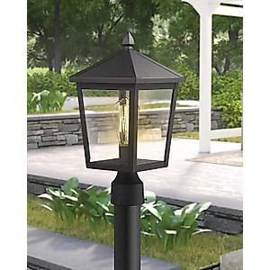 zeyu Outdoor Post Light, 16 Inch Exterior Pole Light Pillar Lantern with Clear Glass Shade and Black Finish, 20076P
