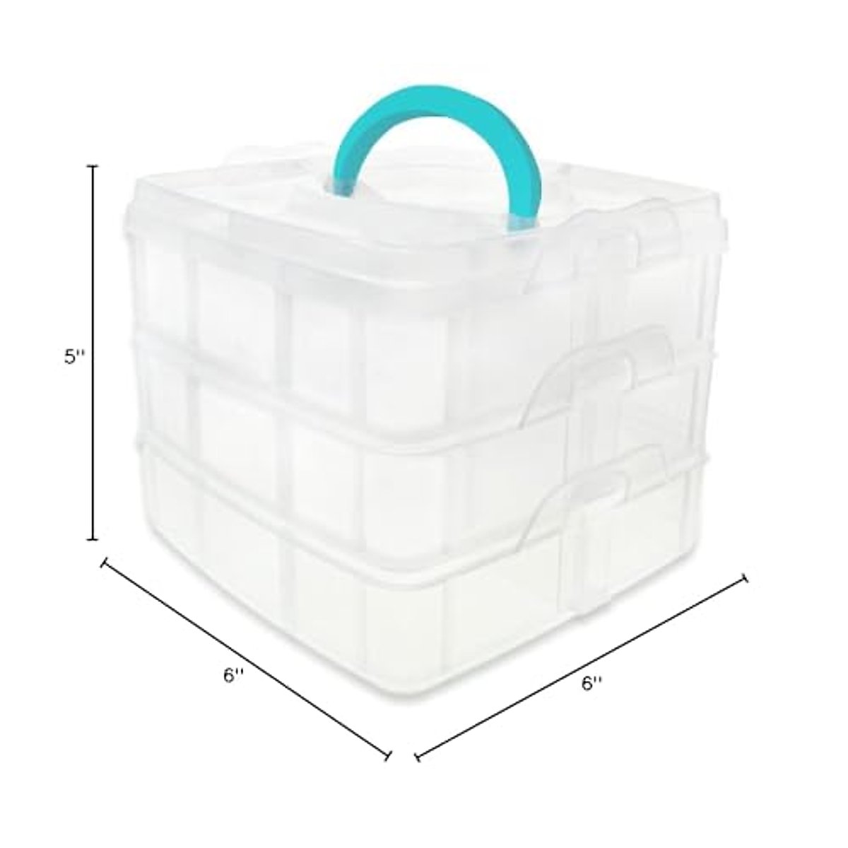 CraftMedley 3 Layer Stack and Carry Box, Plastic Multipurpose Portable Storage Container Tote with Handle - Organize Crafts, Beads, Buttons, Sewing - 6 x 6 x 5 Inches