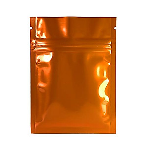 100 Durable Double-Sided Metallic Foil Mylar Flat Ziplock Bag 7.5x10cm (3x4") (Orange)
