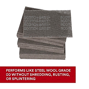 Scotch-Brite Ultra Fine Grade 7448 Hand Pad, Pack of 3, 6 in x 9 in Hand Pads, Nonwoven Silicon Carbide, Surface Preparation, Scuffing, and Cleaning, Gray