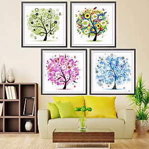 LOMTRATS Stamped Cross Stitch Kits 11CT Embroidery Starter Kit DIY Needlework Craft Tree of Life Autumn for Beginner or Novice