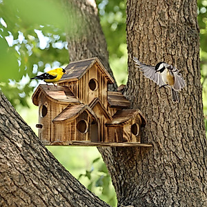 Bird House,Bird House for Outside,Hummingbird House with 6 Hole,Bluebird Finch Cardinals Hanging Big Birdhouse,Nesting Box Birdhouse for Backyard/Courtyard/Patio Decor.