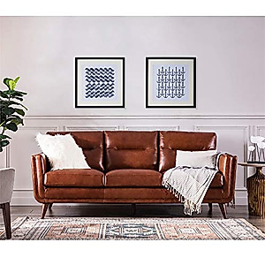 BOWERY HILL Mid Century Top Grain Leather Sofa, 3 Seater Modern Tufted Couch with Wood Legs for Living Room, Camel Brown
