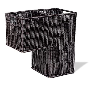 14.5" Plastic Wicker Storage Stair Basket With Handles by Trademark Innovations