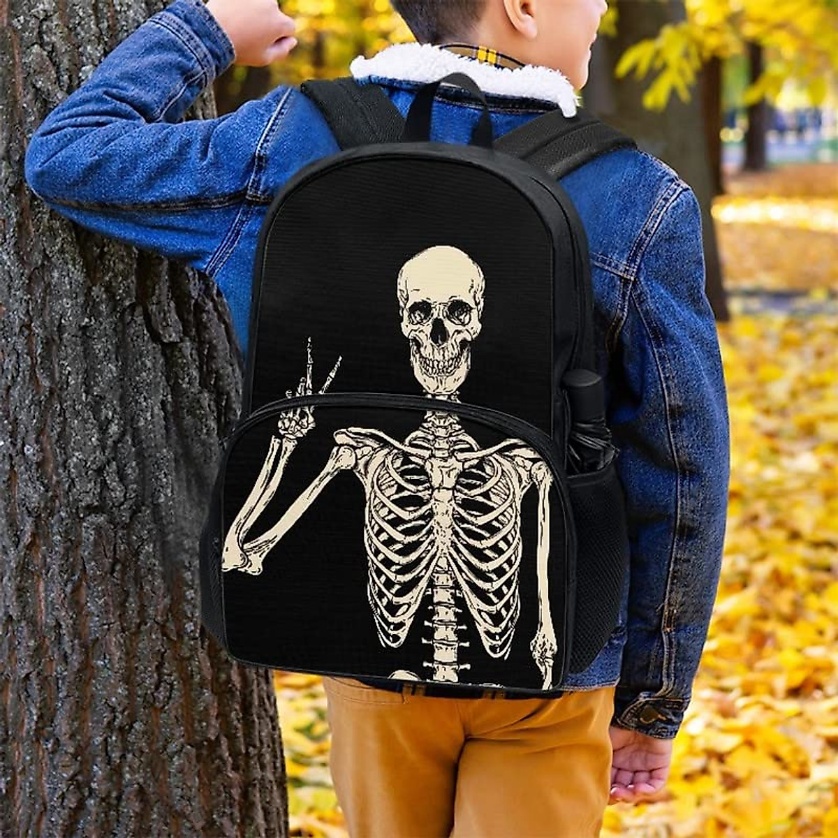 Rivatimrio Rock&Roll Skull Backpack Double Zipper Halloween Gothic Day of Dead Skeleton Rucksack Teens Girls Boys Students Bookbag Elementary Teenagers Laptop Toddler Backpack
