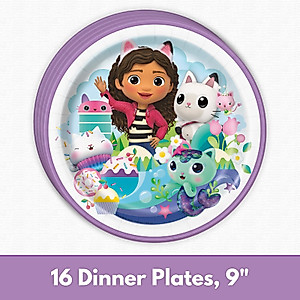 Unique Gabby's Dollhouse Party Supplies Pack for 16 Guests - Gabby Dollhouse Plates and Napkins, Table Cover, Forks, Sticker, Gabbys Doll House Birthday Party Decorations, Officially Licensed