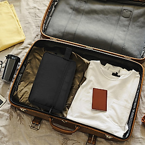 DLEPGM Toiletry Bag for Men and Women, Portable Travel Makeup Bag, Water-resistant Shaving Bags for Toiletries Accessories, Travel Organizer Bags with Divider and Handle(Black)