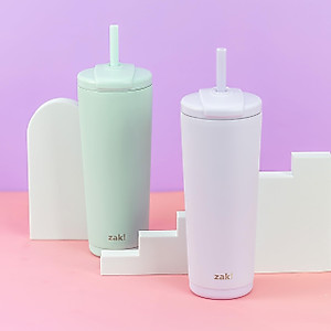 Zak Designs Beacon Straw Tumbler for Travel or At Home, 24oz Stainless Steel with Vacuum Insulated and Non-Skid Base (Icicle Mint Green)