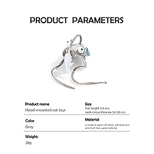 YIDUHONG Head Mounted Cat Headgear Interactive Self-Service Adjustable Size Cat hat Feather Toy，Kawaii Design，Grey Bigeye Fish