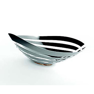 Nambe - Pulse Collection - Bread & Fruit Bowl - Measures at 16.25" x 8.5" x 5.5" - Made with Acacia Wood and Stainless Steel - Designed by Sena & Seidenfaden Design