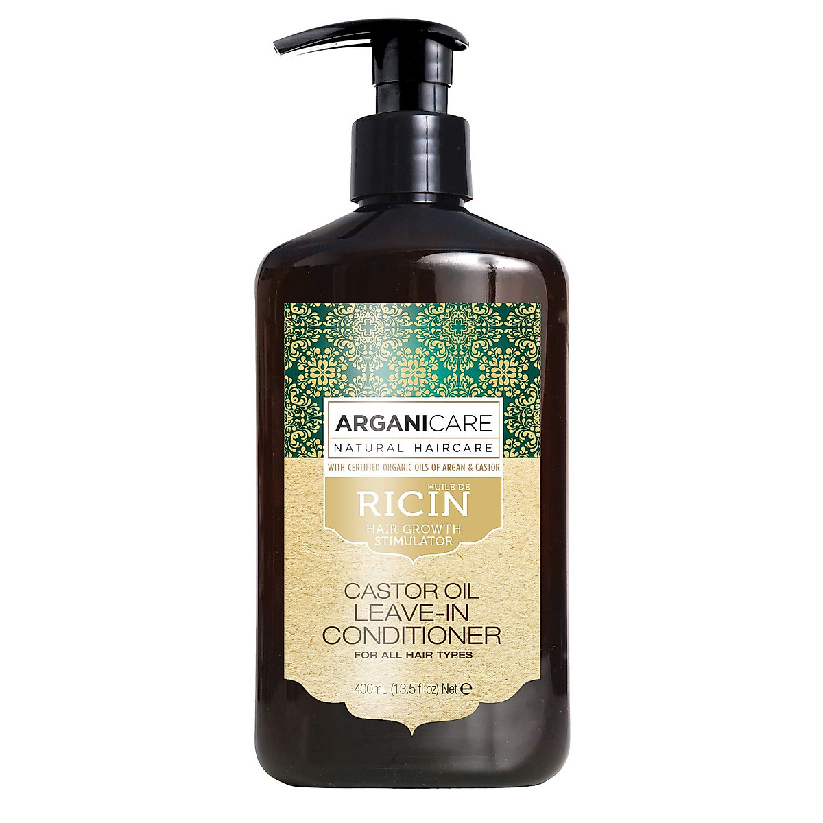 Arganicare Organic Castor Oil Leave-in Conditioner for Hair Growth and Thickening for Men & Women - Enriched with Argan Oil, Silk, and Shea | 13.5 fl oz
