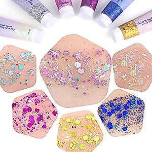 Paminify Pink Face Glitter Gel,Singer Concerts Music Festival Rave Accessories,Mermaid Body Glitter Gel,Self-Adhesive Liquid Sequins Glitter Face Eye Lip Hair Makeup,Sparkling Chunky for Women,50ML