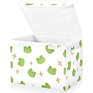 Krafig Cartoon Animal Frog Foldable Storage Box Large Cube Organizer Bins Containers Baskets with Lids Handles for Closet Organization, Shelves, Clothes, Toys