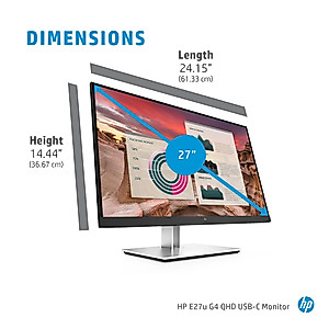 HP E27u G4 QHD USB-C 27 Inch Monitor Desktop PC IPS LCD 60Hz 5ms 16:9 Anti-glare Pivot Height Adjustable VESA Mountable DisplayPort HDMI Port USB Hub Computer Screen, Black/Silver (Renewed)