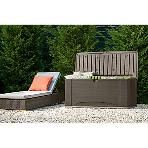 Rubbermaid Extra Large Resin Weather Resistant Outdoor Storage Deck Box, 120 Gal., Putty/Canteen Brown, for Garden/Backyard/Home/Pool
