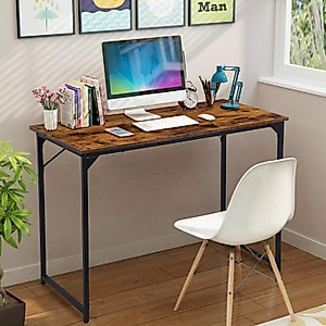 HCB Computer Desk 39inch Home Office Desk Writing Study Table Modern Simple Style PC Desk with Black Metal Frame(Brown),39x20x29inch