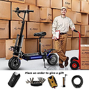 REDDYDY Adult Electric Scooter, Max Speed 55MPH,Total Power 6000W, 75mile Long Range Battery, 60V Dual Drive, 11-inch Wheels, Portable Foldable, Off Road (60V38AH 70-75 Mile Range)