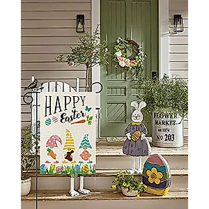Easter Garden Flag, Double Sided Vertical Burlap Mini Flag for Garden Yard House, Happy Easter Outdoor Bunny Egg Gnome Small Flag, Farmhouse Outside Holiday Decorative Decoration, 12x18 Inch