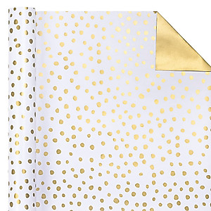 WRAPAHOLIC Reversible Wrapping Paper - Mini Roll - 17 Inch X 33 Feet - Gold Print and Delicate Polka Dots Design for Birthday, Holiday, Wedding, Baby Shower