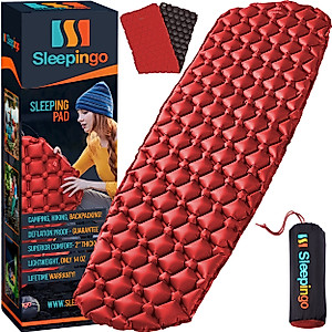 Sleepingo Sleeping Pad for Camping - Ultralight Sleeping Mat for Camping, Backpacking, Hiking - Lightweight, Inflatable Air Mattress - Compact Camping Mats for Sleeping-red with Black back-1pk