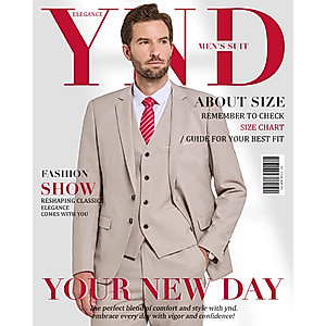 YND Men's Slim Fit 2 Button 3 Piece Suit Set, Blazer Jacket Vest Pants and Tie, Solid Wedding Dress Tux and Trousers Deep Blue