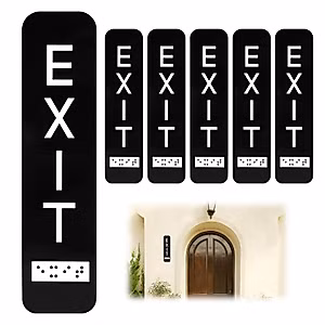 6pcs Vertical Exit Sign with Braille, 7.9x2 Inch Exit Signs for Business Ada with Installation Adhesive Raised Letters ADA Exit Sign for Indoor Outdoor Use