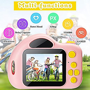 Taoist Kids Camera with 1080P 2 Inch IPS Screen ,HD Digital Video Cameras Toys for Toddler, Camera Camcorder for Children,Best Gifts for 3 4 5 6 7 8 9 10 Years Old Girls Boys with 32GB SD Card(Pink)