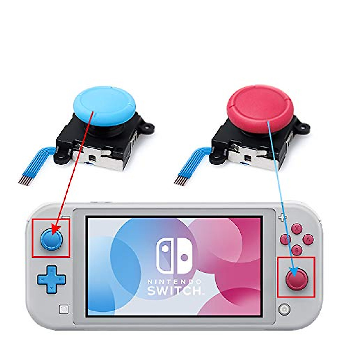 ECHZOVE Replacement Joy Stick Compatible with Switch lite, Joystick Replacement Compatible with Switch lite and Repair Tool Kit for Switch lite - 2 Pack (Blue Red)
