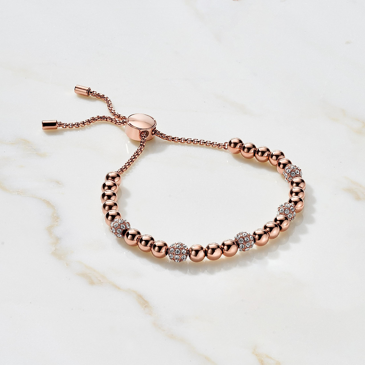 Michael Kors Women's Rose Gold-Tone Beaded Stainless Steel Slider Bracelet (Model:MKJ5220791)
