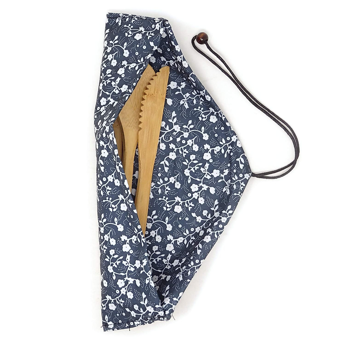 Honbay 3PCS Japanese Style Creative Eco-friendly Bamboo Flatware Set Reusable Utensils with a Retro Pouch -Spoon, Fork, Knife