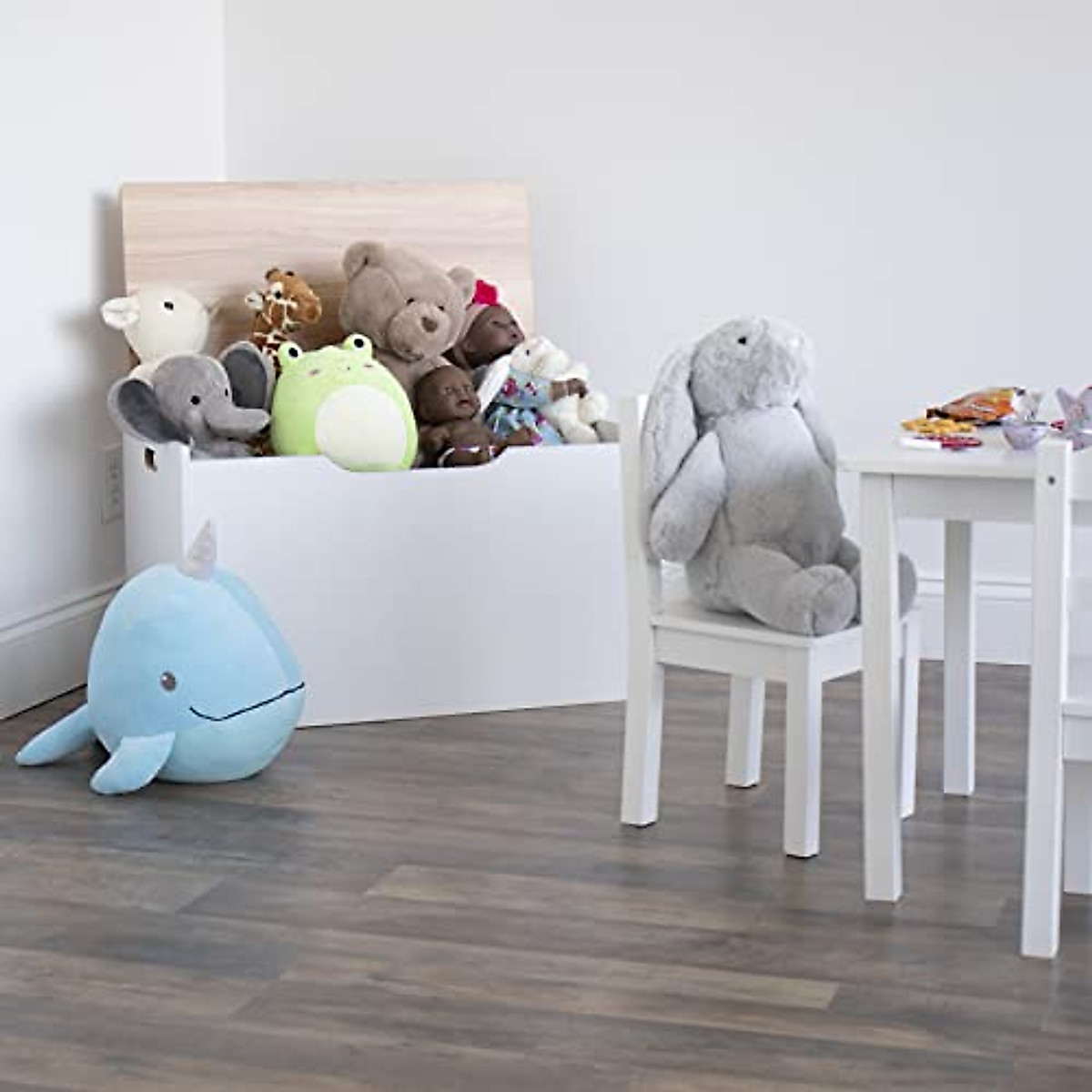 Humble Crew Expedition Hinged Toy Storage Chest with Lid, White & Natural Wood