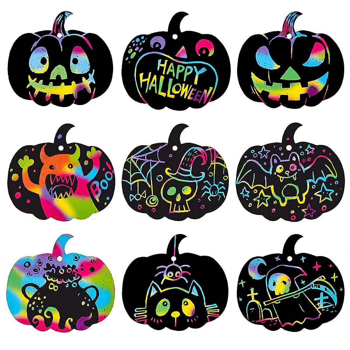 WaaHome Halloween Thanksgiving Scratch Art Crafts for Kids 24pcs Pumpkin Rainbow Scratch Art Paper for Kids School Classroom Game DIY Crafts Halloween Thanksgiving Fall Party Decorations Favors