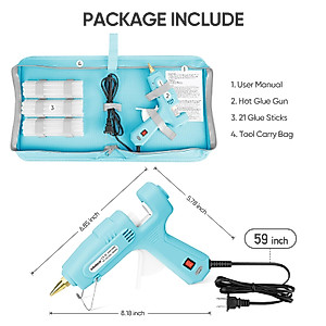 ROMECH Full Size Hot Glue Gun with 60/100W Dual Power and 21 Hot Glue Sticks (7/16"), Fast Preheating Heavy Duty Industrial Gluegun with Storage Case for Crafting, DIY and Repairs (Cyan)