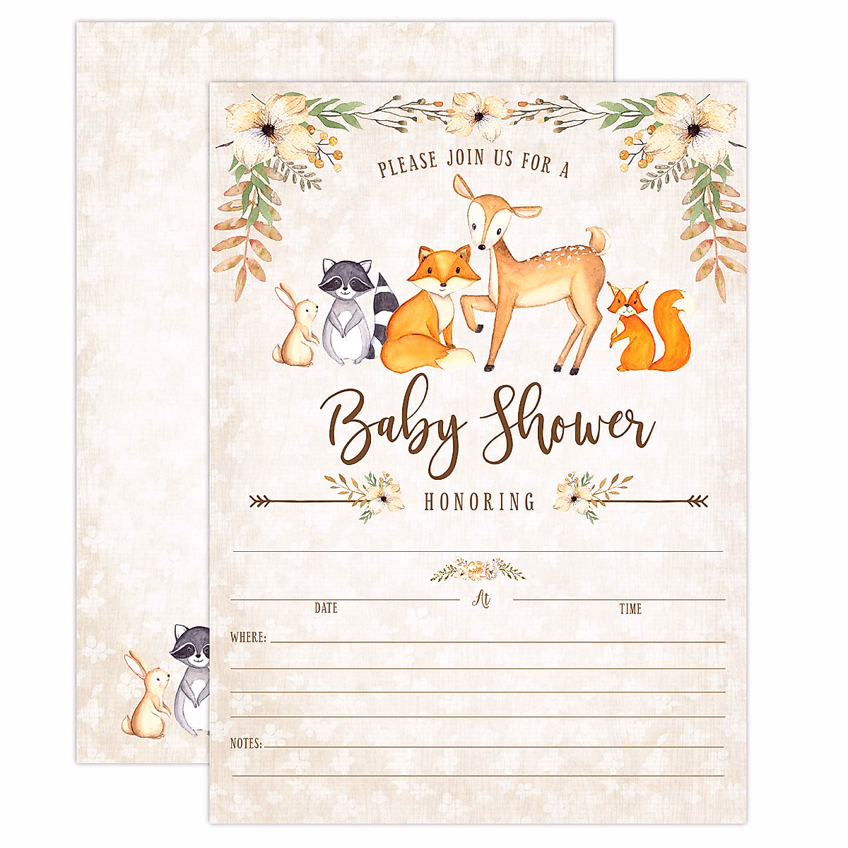 Your Main Event Prints Woodland Baby Shower Invitations, Fox Baby Shower, Boy Baby Shower, Deer Baby Shower, Little Fox, 20 Fill in Invitations and Envelopes