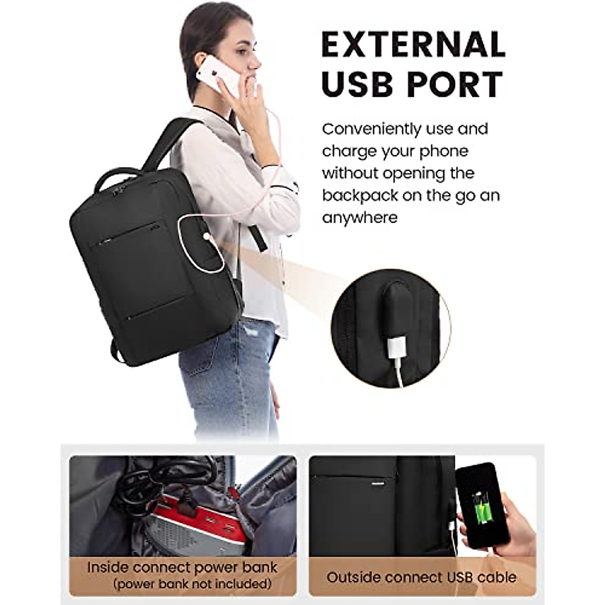 LOVEVOOK Laptop Backpack for Women & Men, Unisex 15.6 inch Waterproof Travel Backpack, Work Backpack Casual Daypack with USB Charging Port, Computer Backpack for Business Black