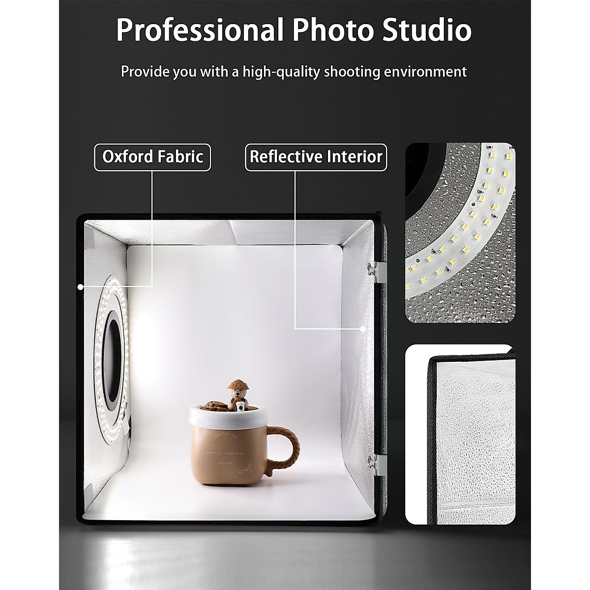 DUCLUS Light Box Photography, Portable Photo Studio Booth Box, 10" x 10" Professional Mini Shooting Tents with 96 LED Lights Dimmable, 6 Backdrops for Small Product: Jewelry, Miniature Models etc.