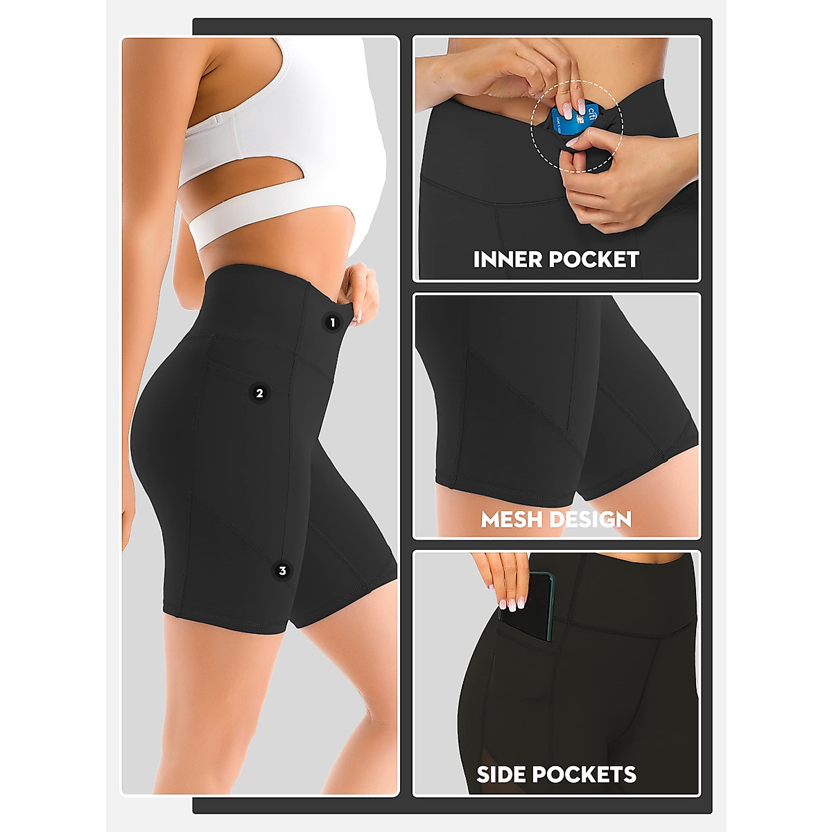 VOEONS Workout Shorts Women Mesh High Waist Spandex Biker Shorts Gym Yoga Compress Shorts for Women Black