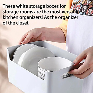 AJbells White Pantry Organization and Storage Baskets Plastic Storage Bins Open Storage Organizing Bins for Classroom, Office, School, Shelves,Pack of 2/4/6 (2, 13.39”x9.45”x5.51”)