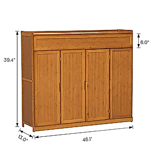 MoNiBloom Bamboo 7-Tier Shoe Organizer Cabinet with Folding Door Pull-Down Compartment Heels Long Boots, Hallway Entryway, Brown