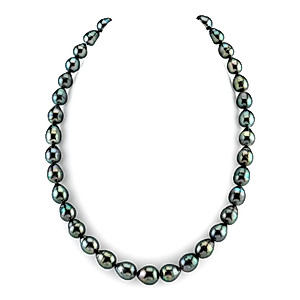 The Pearl Source 14K Gold 8-10mm Baroque Genuine Black Tahitian South Sea Cultured Pearl Necklace in 24" Length for Women