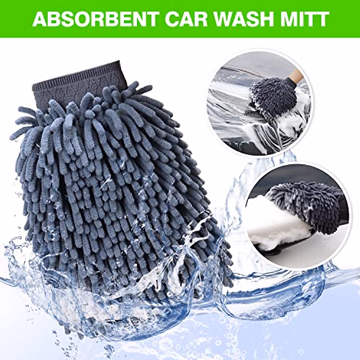 62'' Car Wash Brush with Long Handle Car Wash Mop Mitt Chenille Car Cleaning Kits Windshield Window Squeegee Car Duster Microfiber Towel Gloves for Cars RV SUV Truck 11PCS