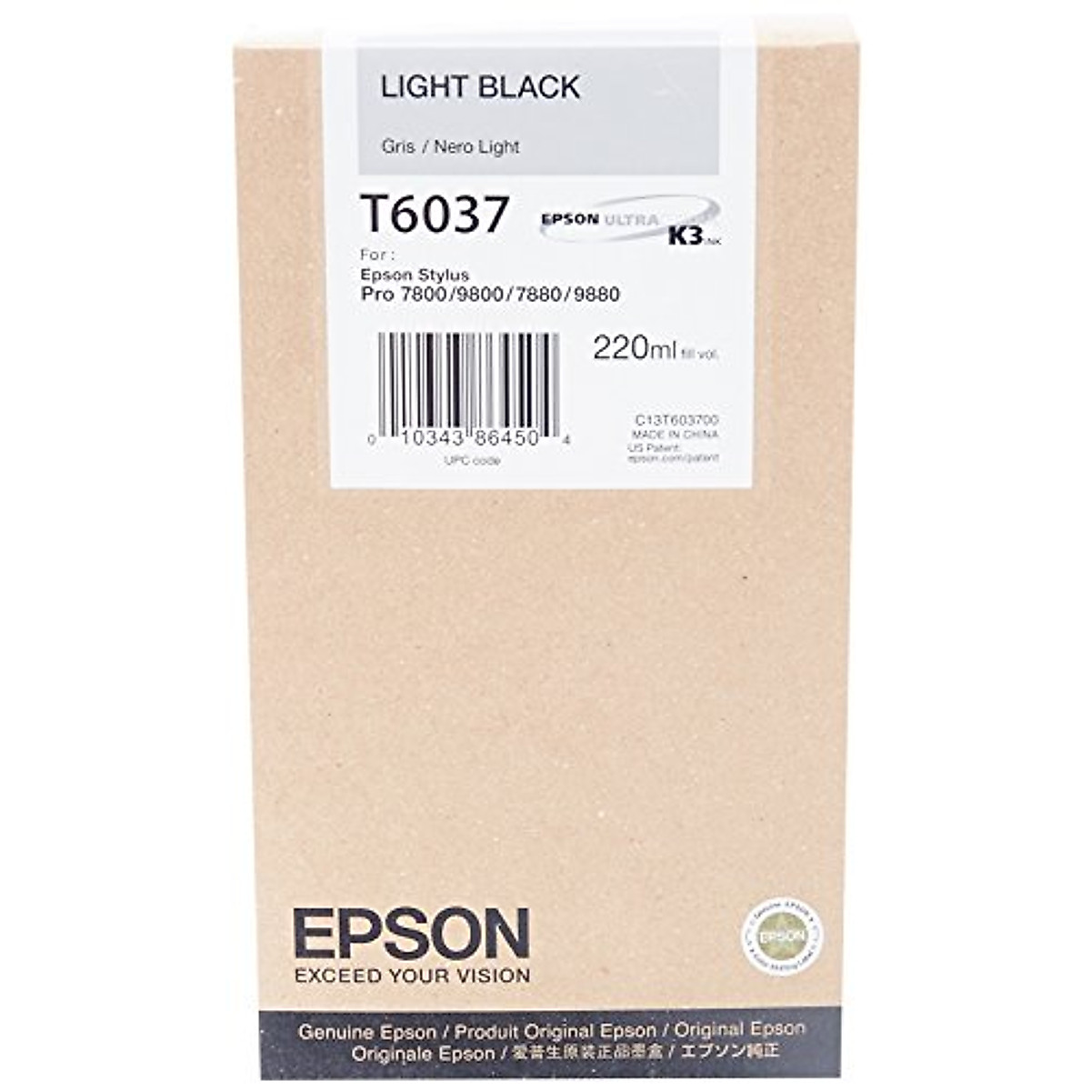 Epson UltraChrome K3 Ink Cartridge - 220ml Light Black (T603700)