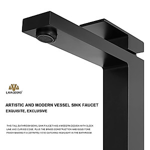 Lava Odoro Matte Black Vessel Sink Faucet, Tall Single Handle Bathroom Faucet Single Hole Bowl Sink Faucet Lavatory Vanity Faucet with Pop up Drain Assembly, BF307-MB-T