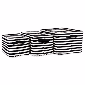 DII Cabana Stripe Laundry Collection, Waterproof Hamper, Assorted Rectangle, Black, 3 Piece