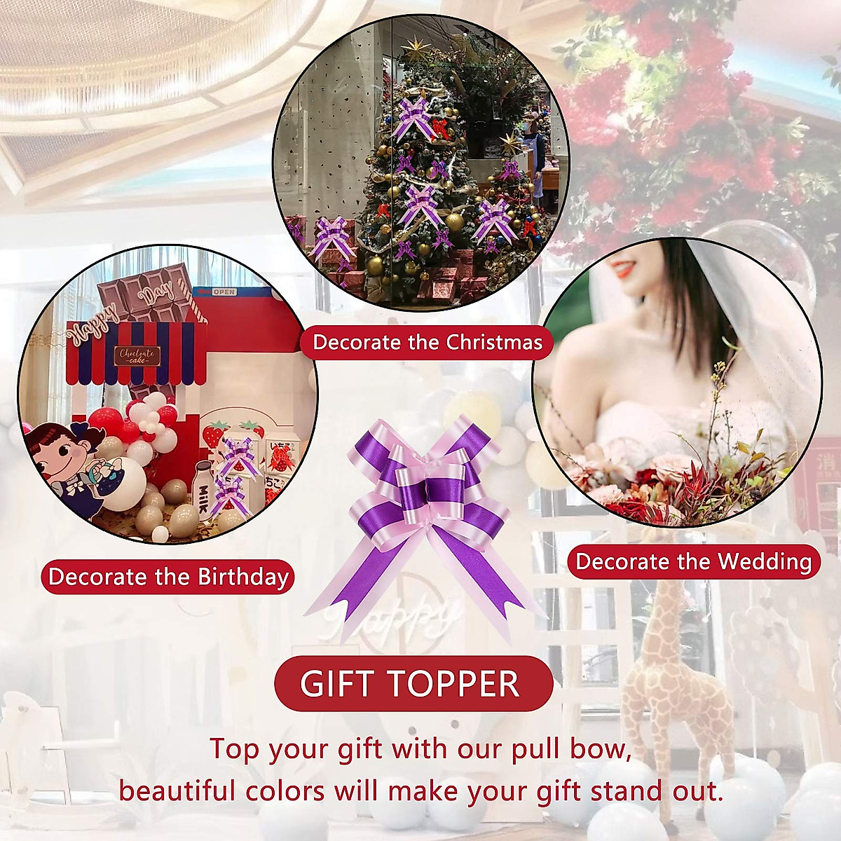 MMYQXI 80 Pieces 5.5 Inches Diameter Pull Bows for Gifts Pull Bows Present Wrapping Pull Bows with Ribbon for Wedding Present Baskets Random Color