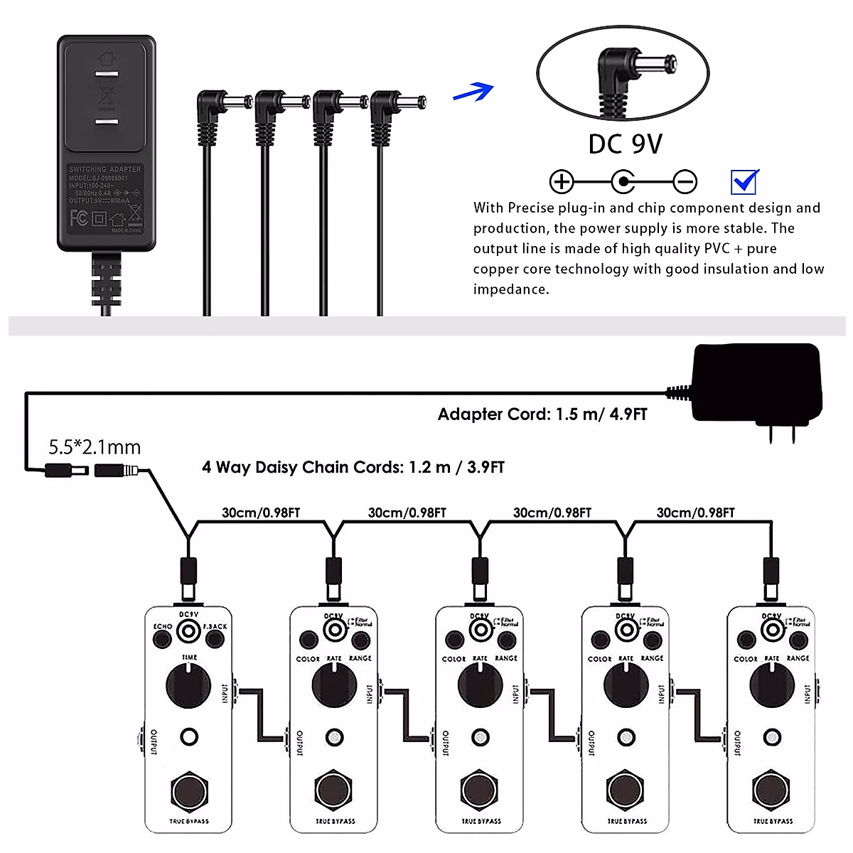 JOYO R-14 Atmosphere Reverb Pedal Bundle with DC 9V Pedal Power Supply (800mA -1A) AC Adapter
